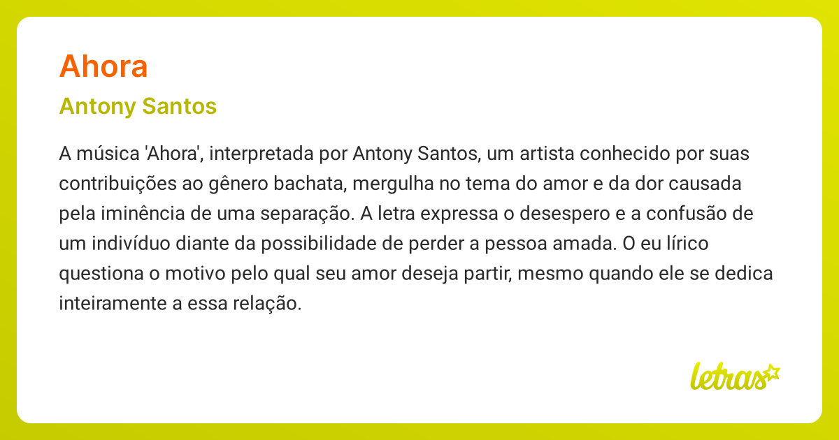 Significado da música AHORA (Antony Santos) - LETRAS.MUS.BR