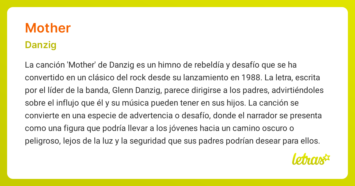 Significado de la canción MOTHER (Danzig) - LETRAS.COM