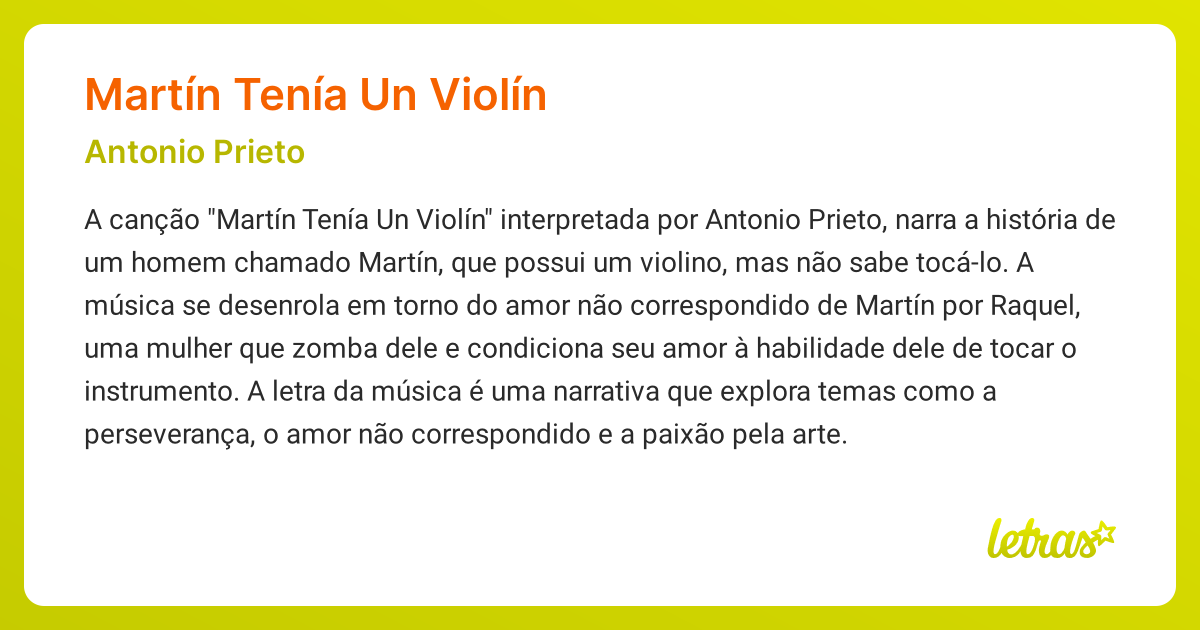 Significado da música MARTÍN TENÍA UN VIOLÍN (Antonio Prieto) - LETRAS ...