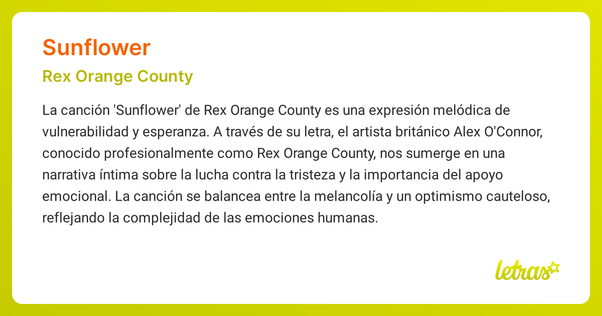 Significado de la canción SUNFLOWER (Rex Orange County) - LETRAS.COM