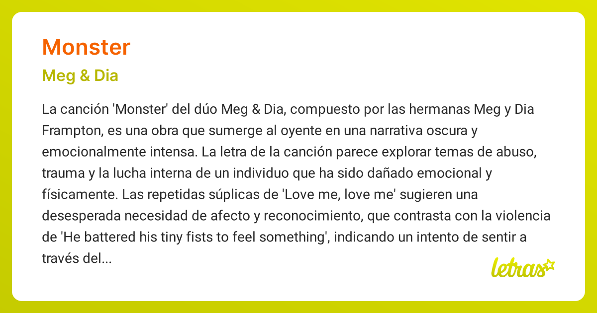 Significado de la canción MONSTER (Meg & Dia) - LETRAS.COM