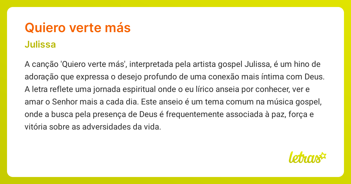 Significado da música QUIERO VERTE MÁS (Julissa) - LETRAS.MUS.BR