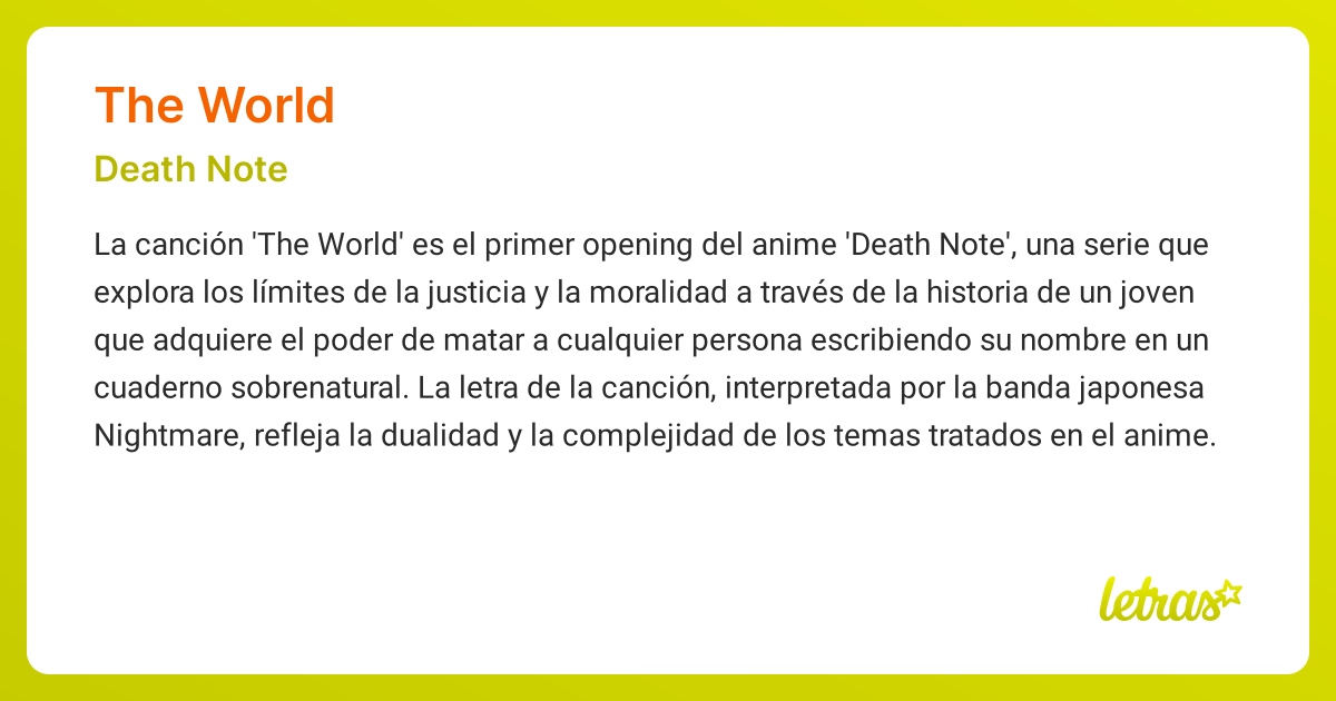 Significado de la canción THE WORLD (Death Note) - LETRAS.COM
