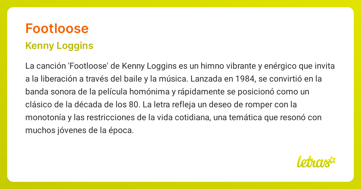 Significado de la canción FOOTLOOSE (Kenny Loggins) - LETRAS.COM