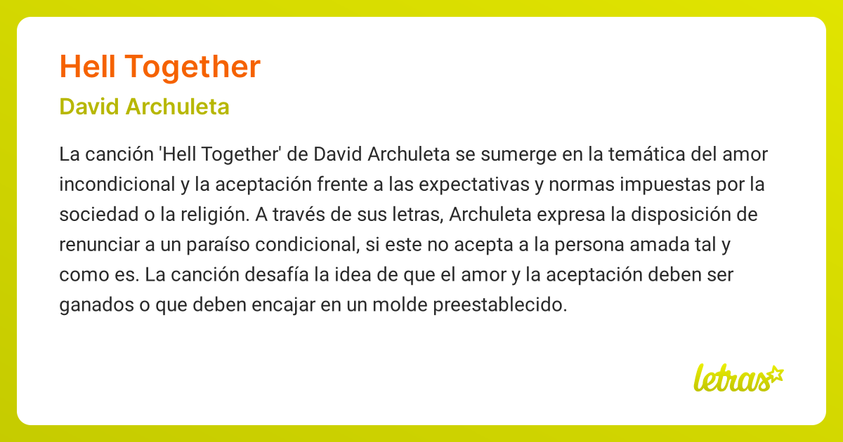 Significado de la canción HELL TOGETHER (David Archuleta) - LETRAS.COM