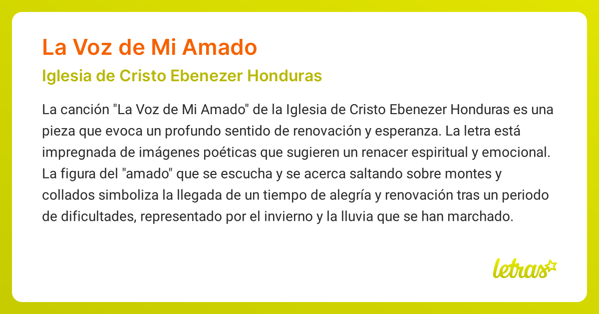 Significado de la canción LA VOZ DE MI AMADO (Iglesia de Cristo ...