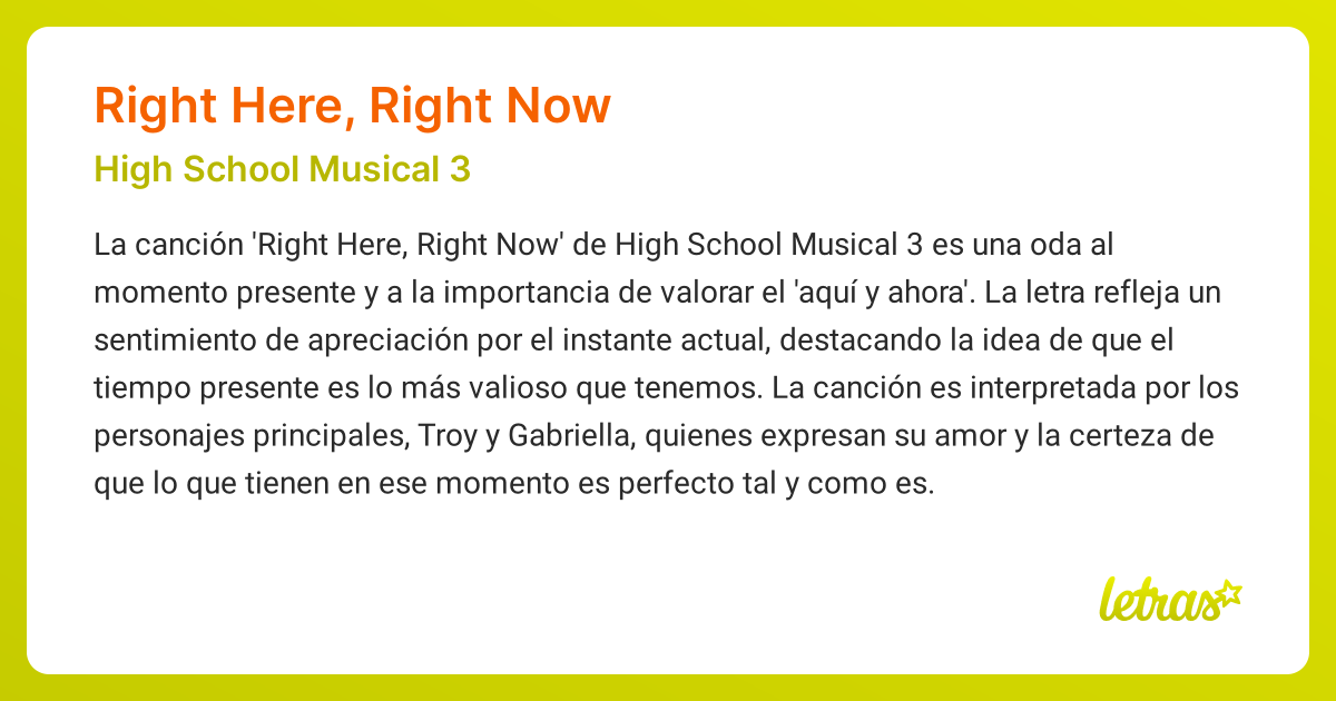 Significado de la canción RIGHT HERE, RIGHT NOW (High School Musical 3 ...