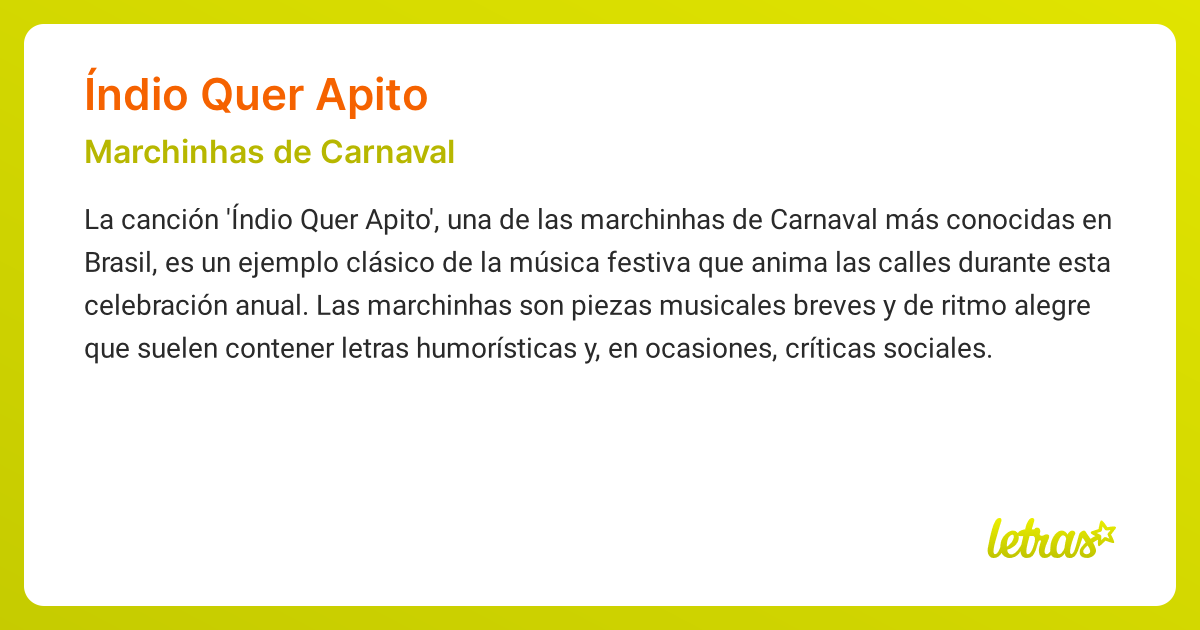 Significado de la canción ÍNDIO QUER APITO (Marchinhas de Carnaval ...