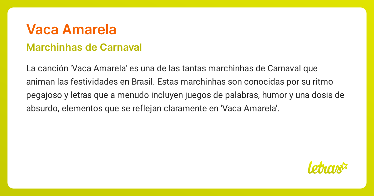Significado de la canción VACA AMARELA (Marchinhas de Carnaval ...