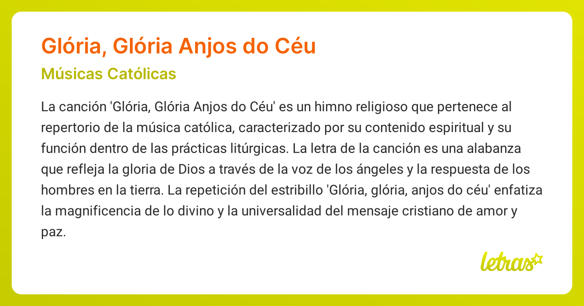 Significado de la canción GLÓRIA, GLÓRIA ANJOS DO CÉU (Músicas ...