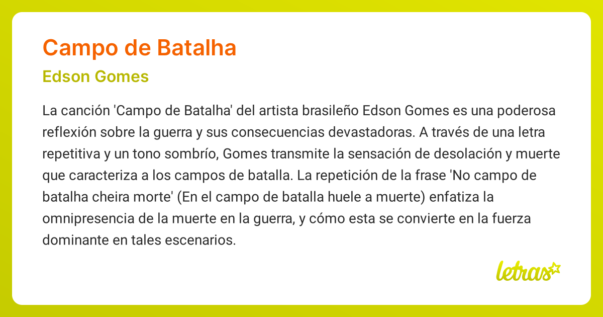 Significado de la canción CAMPO DE BATALHA (Edson Gomes) - LETRAS.COM