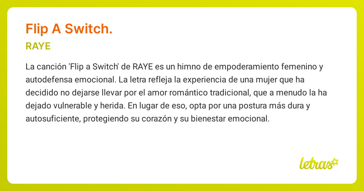 Significado de la canción FLIP A SWITCH. (RAYE) - LETRAS.COM