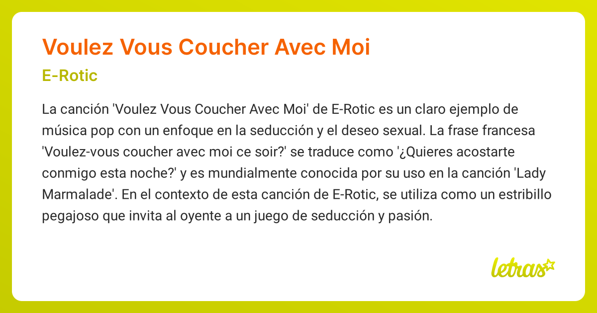 Significado de la canción VOULEZ VOUS COUCHER AVEC MOI (E-Rotic ...