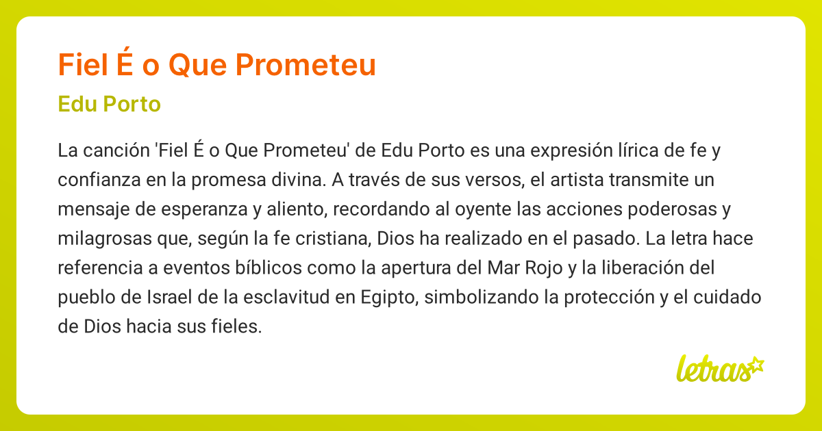 Significado de la canción FIEL É O QUE PROMETEU (Edu Porto) - LETRAS.COM