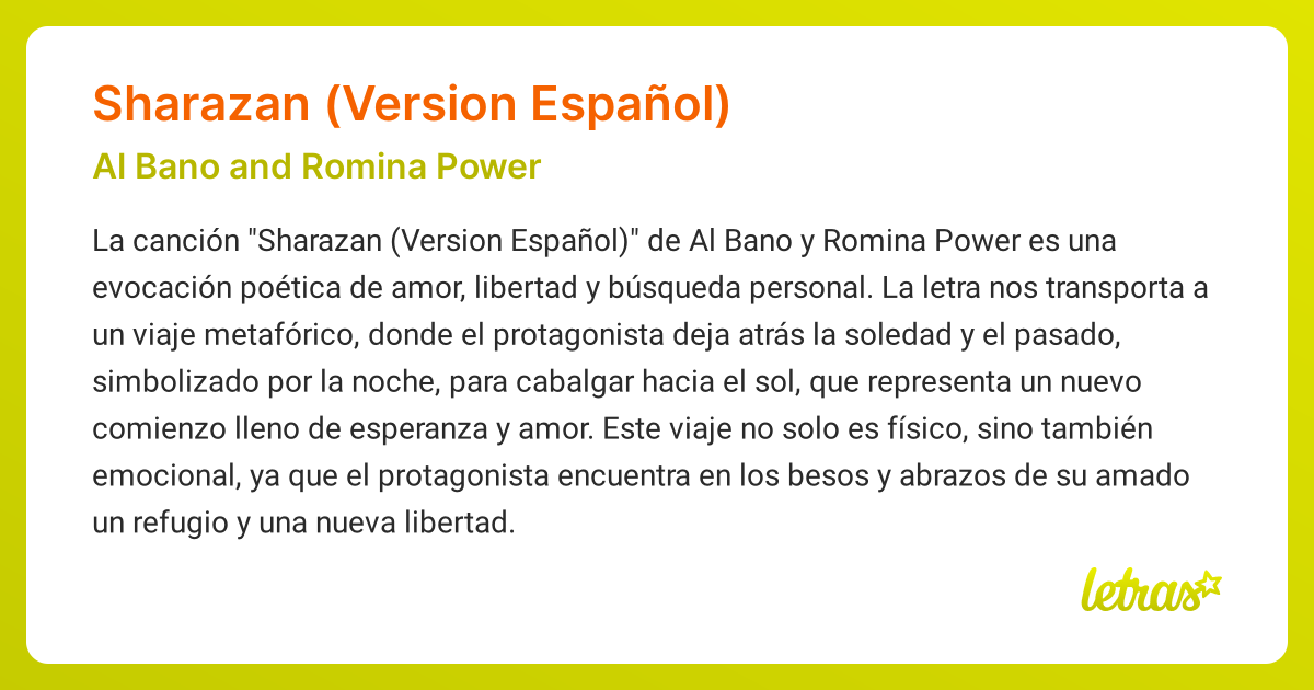 Significado de la canción SHARAZAN (VERSION ESPAÑOL) (Al Bano and ...