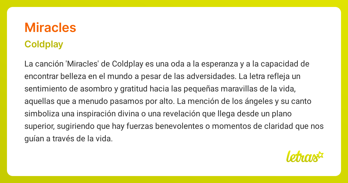 Significado de la canción MIRACLES (Coldplay) - LETRAS.COM