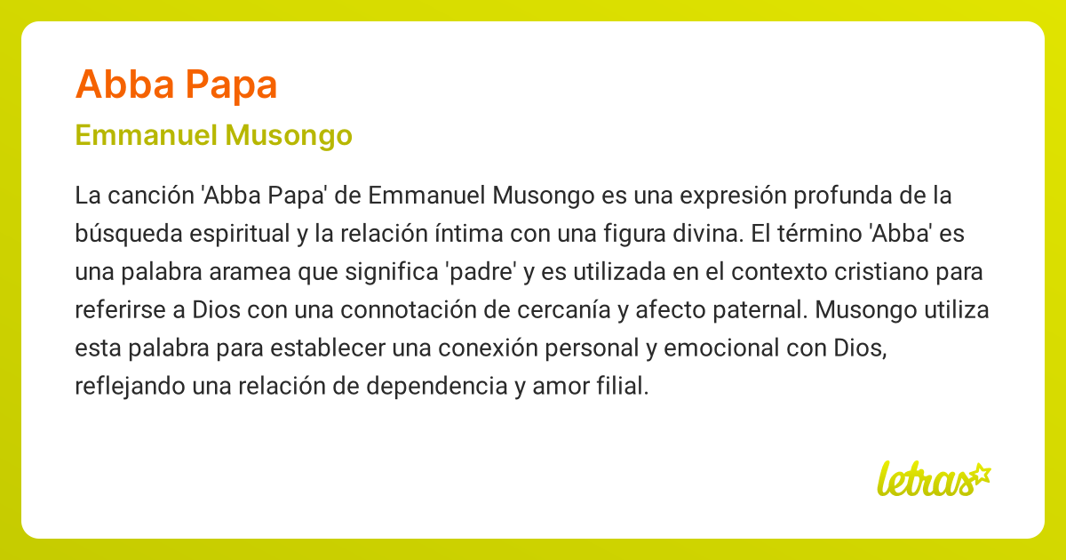 Significado de la canción ABBA PAPA (Emmanuel Musongo) - LETRAS.COM