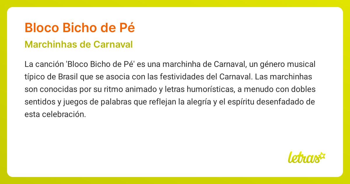 Significado de la canción BLOCO BICHO DE PÉ (Marchinhas de Carnaval ...