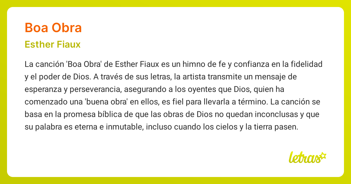 Significado de la canción BOA OBRA (Esther Fiaux) - LETRAS.COM