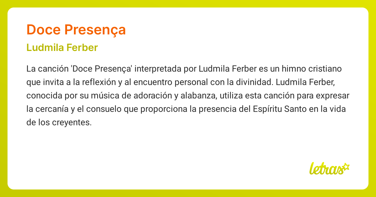 Significado de la canción DOCE PRESENÇA (Ludmila Ferber) - LETRAS.COM