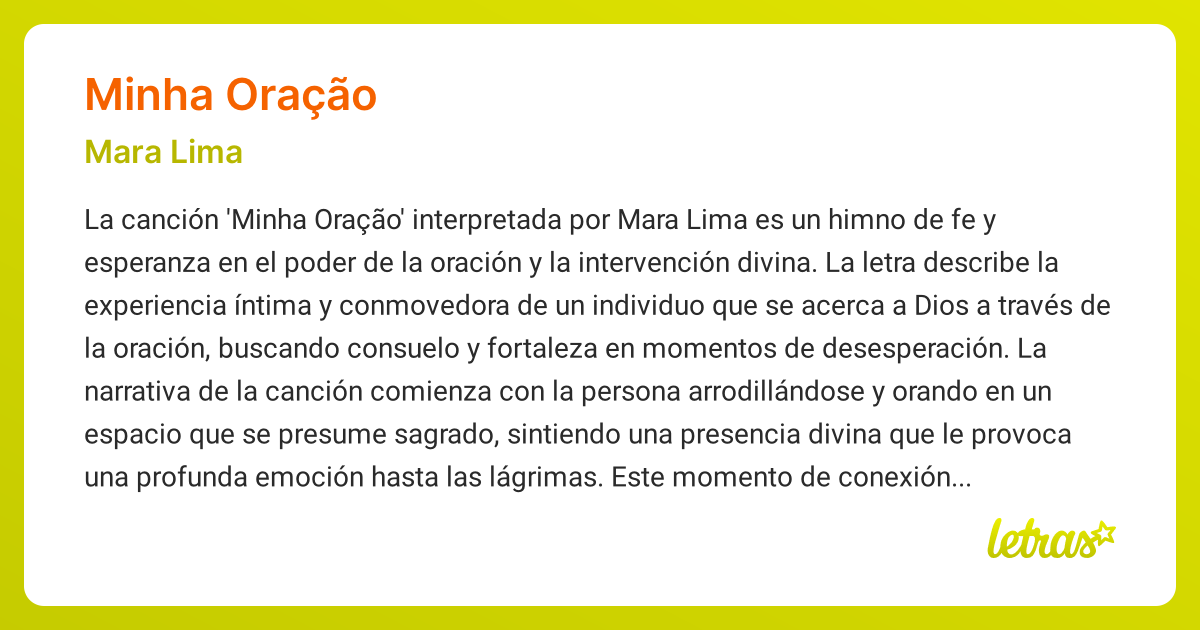Significado de la canción MINHA ORAÇÃO (Mara Lima) - LETRAS.COM