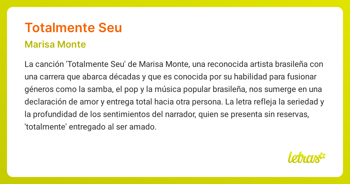 Significado de la canción TOTALMENTE SEU (Marisa Monte) - LETRAS.COM