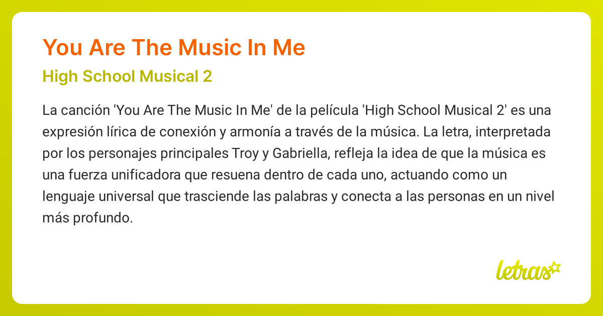 Significado de la canción YOU ARE THE MUSIC IN ME (High School Musical ...