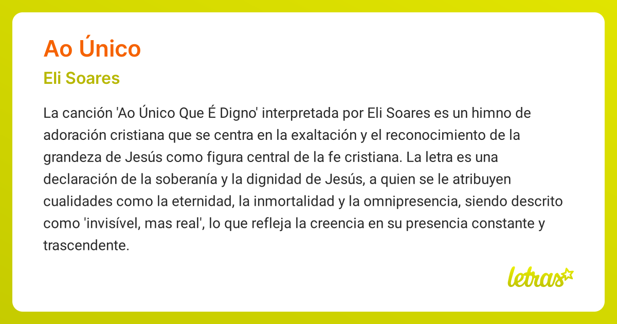 Significado de la canción AO ÚNICO (Eli Soares) - LETRAS.COM