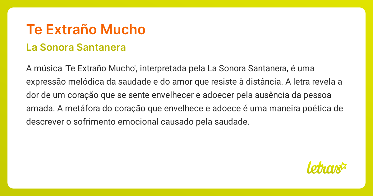 Significado da música TE EXTRAÑO MUCHO (La Sonora Santanera) - LETRAS ...