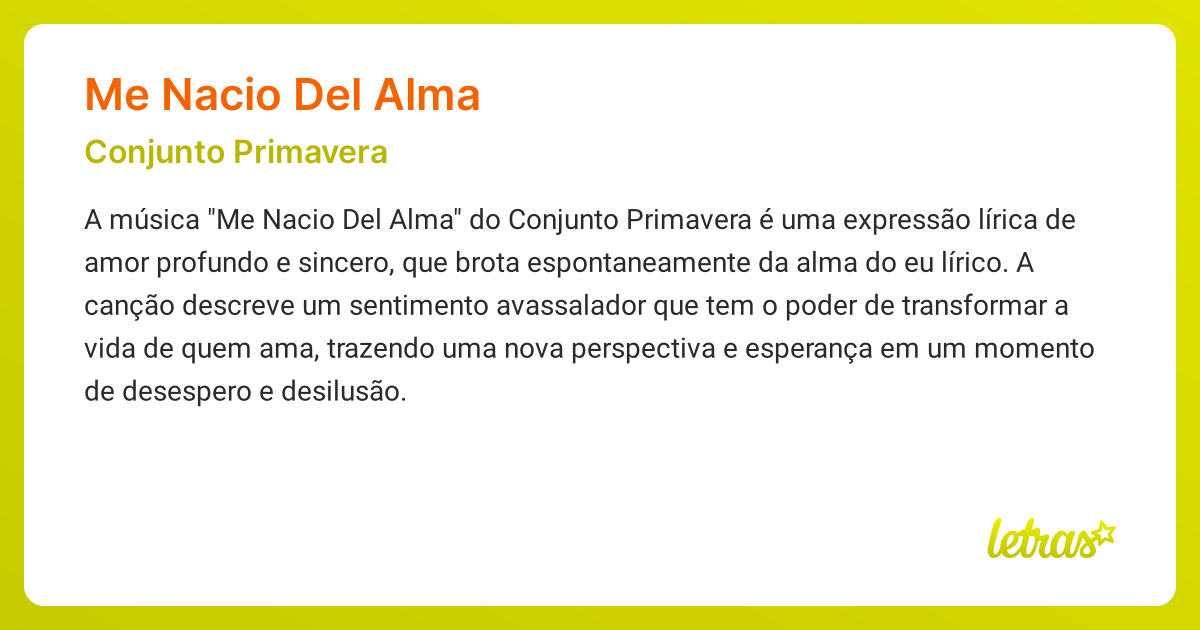 Significado da música ME NACIO DEL ALMA (Conjunto Primavera) - LETRAS ...