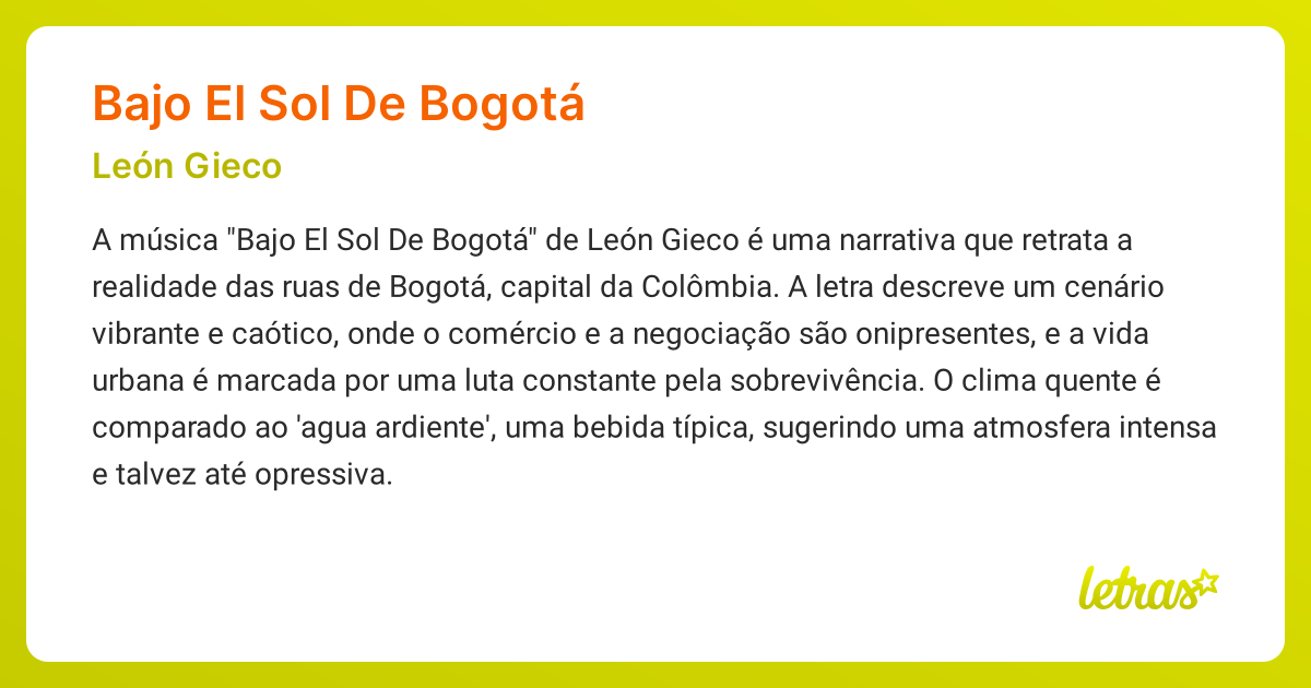 Significado da música BAJO EL SOL DE BOGOTÁ (León Gieco) - LETRAS.MUS.BR