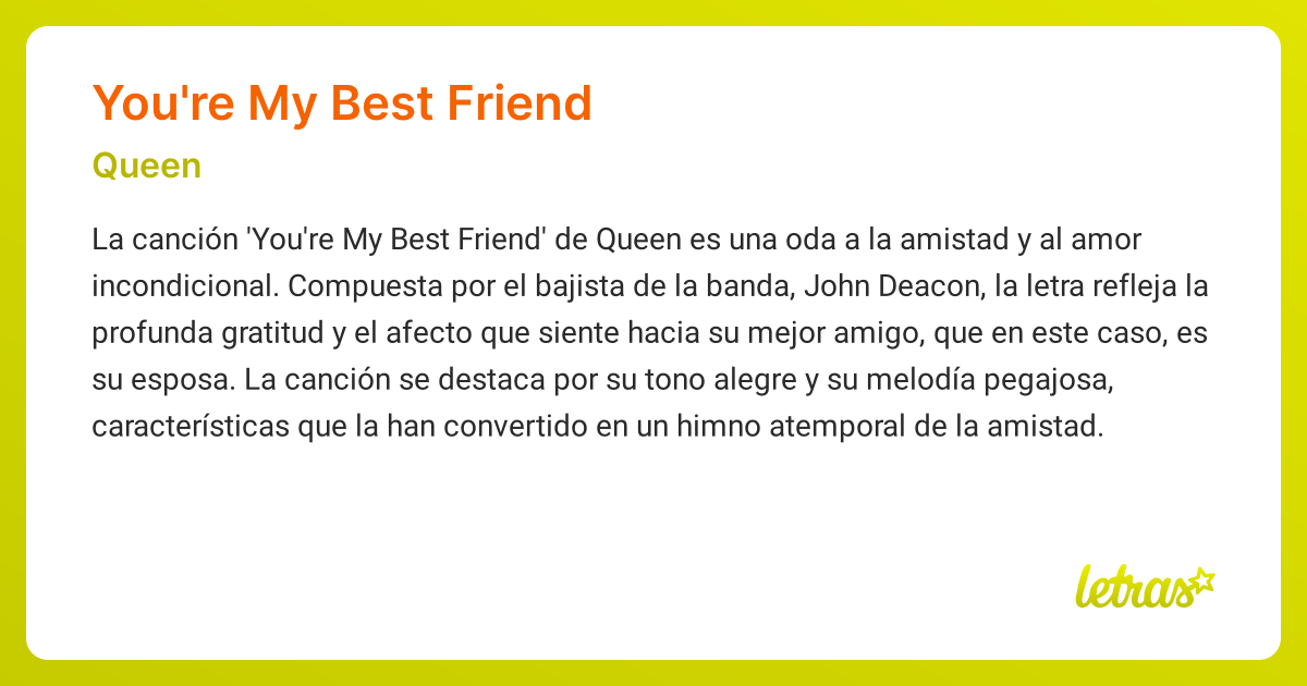 Significado de la canción YOU'RE MY BEST FRIEND (Queen) - LETRAS.COM