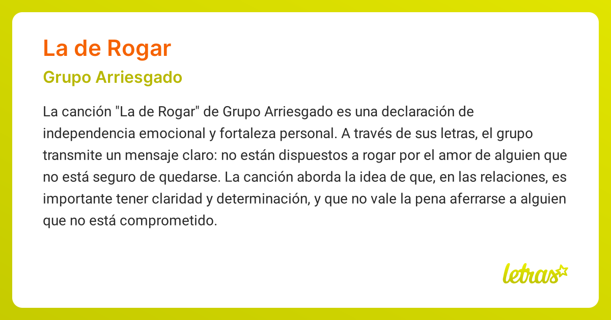 Significado de la canción LA DE ROGAR (Grupo Arriesgado) - LETRAS.COM