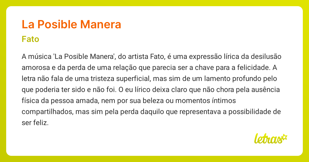 Significado da música LA POSIBLE MANERA (Fato) - LETRAS.MUS.BR