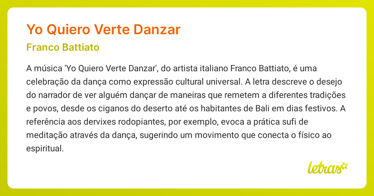 Significado da música YO QUIERO VERTE DANZAR (Franco Battiato) - LETRAS ...