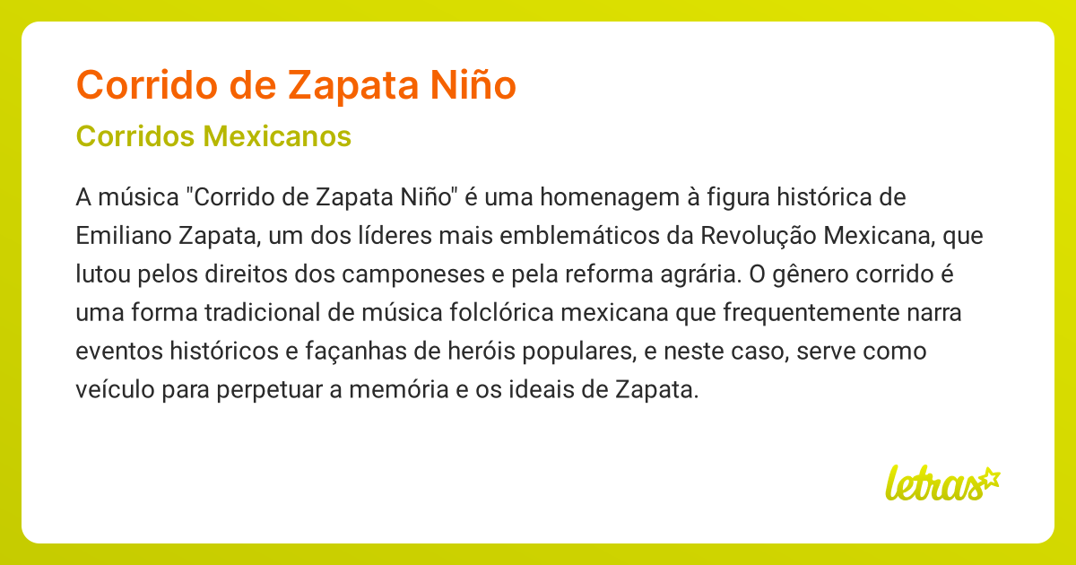 Significado da música CORRIDO DE ZAPATA NIÑO (Corridos Mexicanos ...