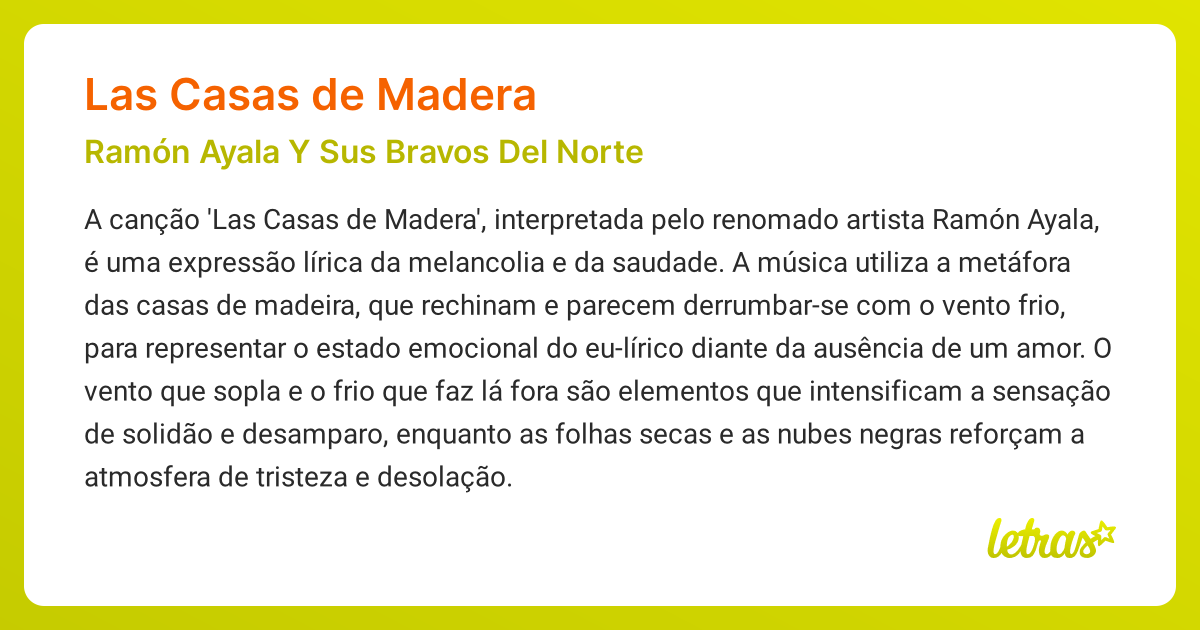 Significado da música LAS CASAS DE MADERA (Ramón Ayala Y Sus Bravos Del ...