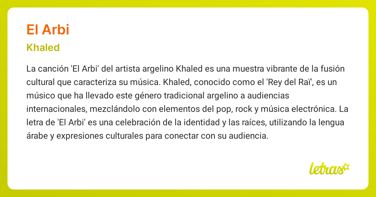 Significado de la canción EL ARBI (Khaled) - LETRAS.COM