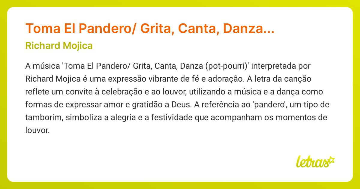 Significado da música Toma El Pandero/ Grita, Canta, Danza (pot-pourri ...