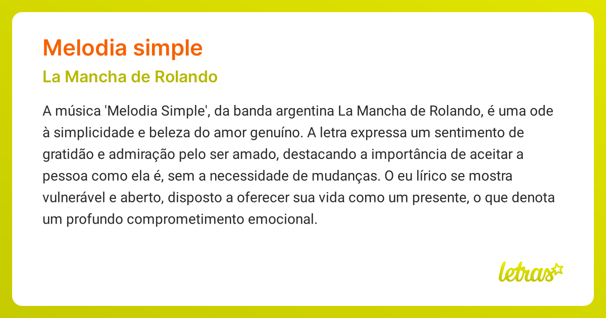 Significado da música MELODIA SIMPLE (La Mancha de Rolando) - LETRAS.MUS.BR