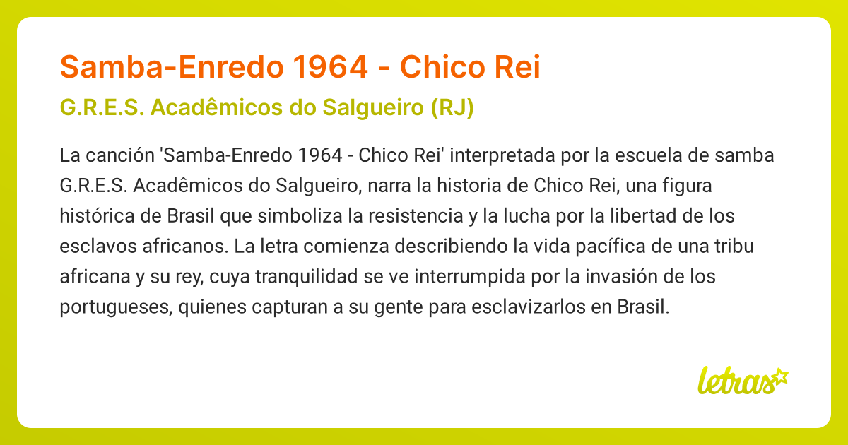 Significado de la canción SAMBA-ENREDO 1964 - CHICO REI (G.R.E.S ...