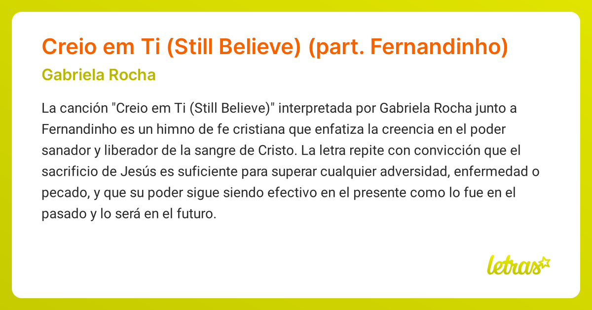 Significado de la canción Creio em Ti (Still Believe) (part ...