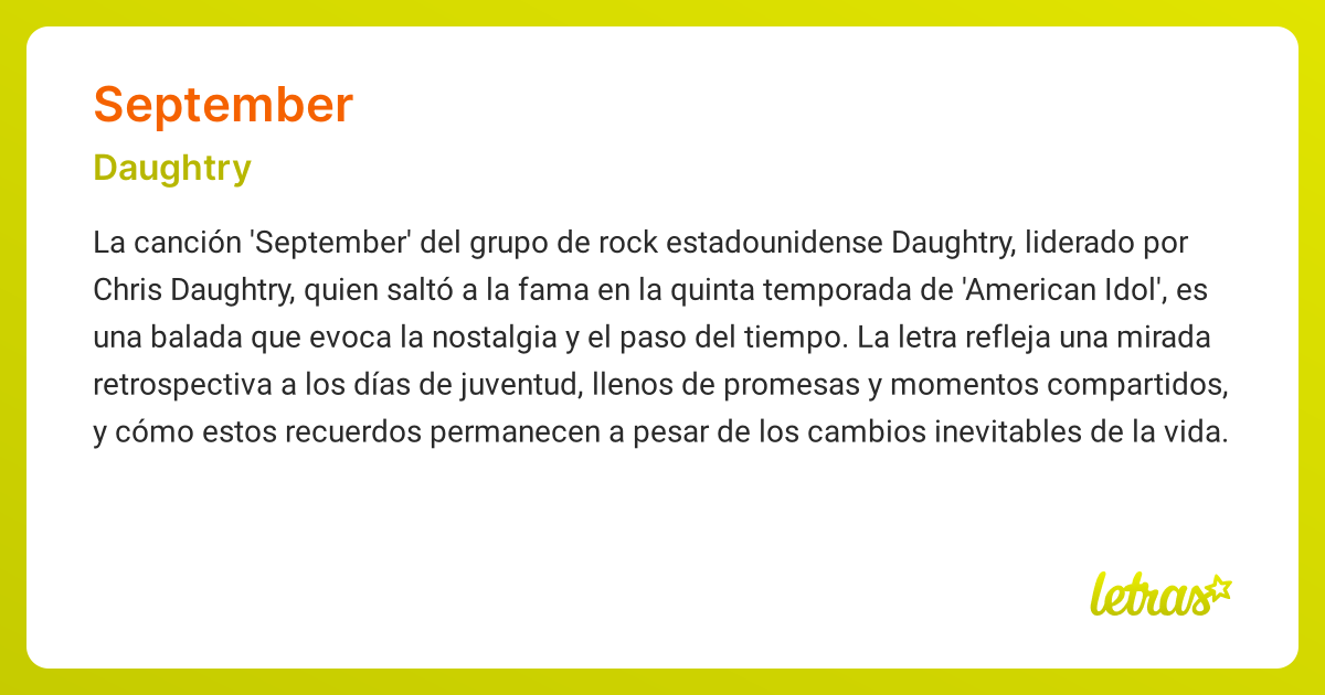 Significado de la canción SEPTEMBER (Daughtry) - LETRAS.COM