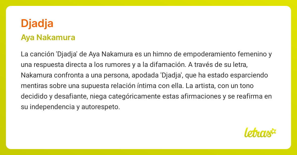 Significado de la canción DJADJA (Aya Nakamura) - LETRAS.COM