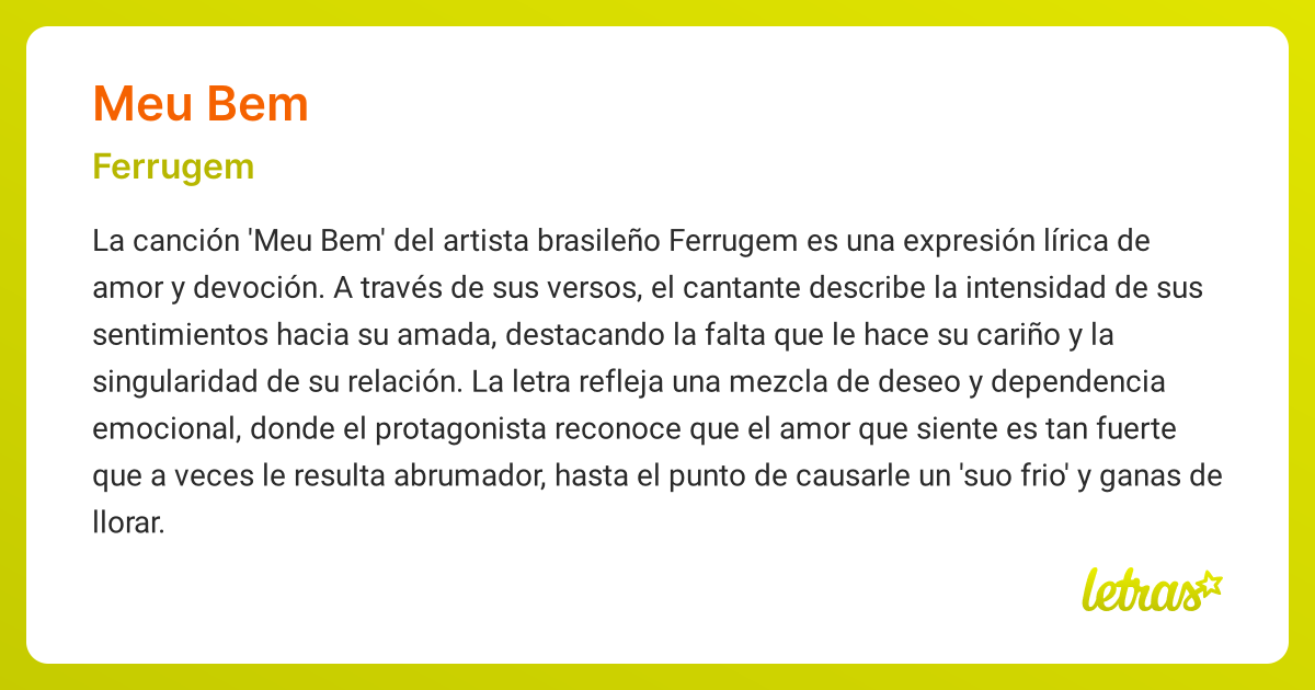 Significado de la canción MEU BEM (Ferrugem) - LETRAS.COM