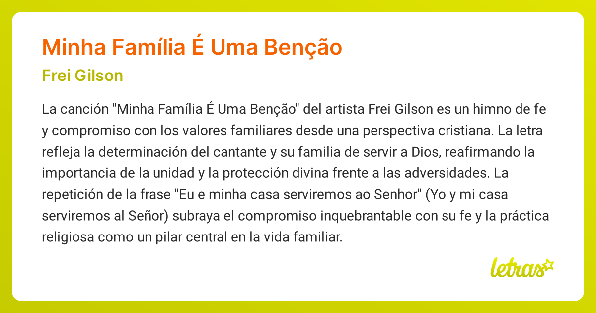 Significado de la canción MINHA FAMÍLIA É UMA BENÇÃO (Frei Gilson ...