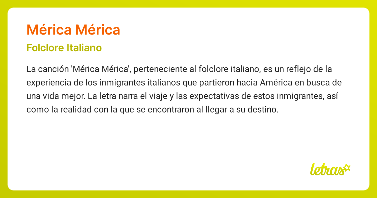 Significado de la canción MÉRICA MÉRICA (Folclore Italiano) - LETRAS.COM