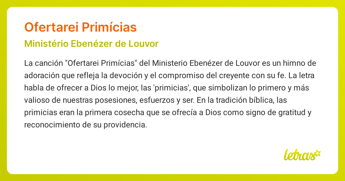 Significado de la canción OFERTAREI PRIMÍCIAS (Ministério Ebenézer de ...