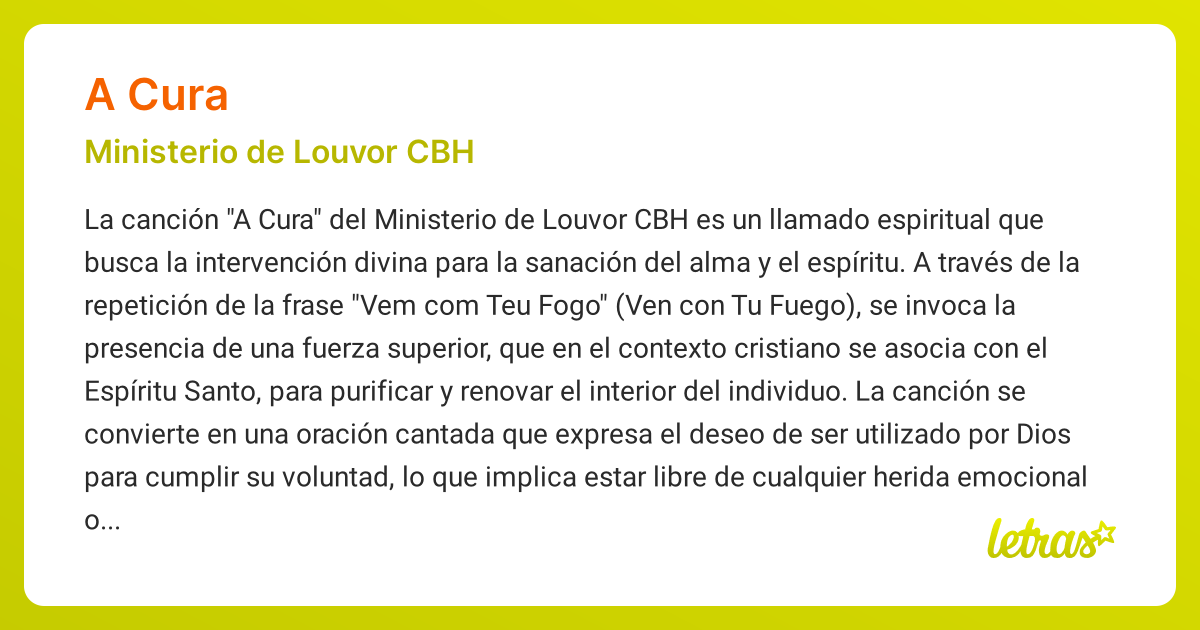 Significado de la canción A CURA (Ministerio de Louvor CBH) - LETRAS.COM