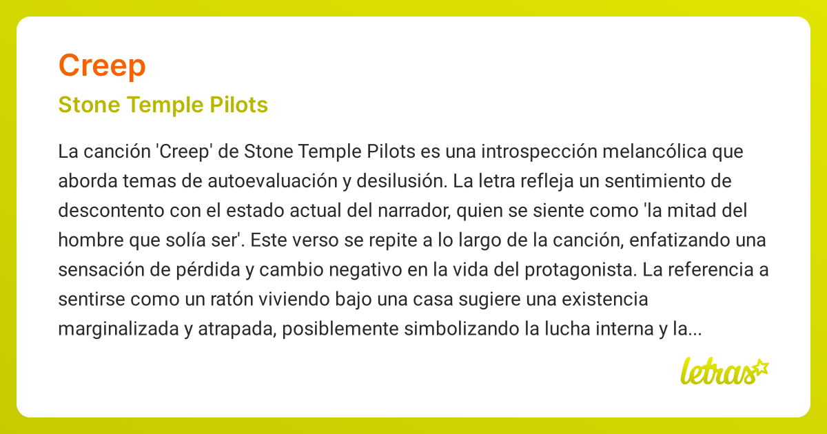 Significado de la canción CREEP (Stone Temple Pilots) - LETRAS.COM